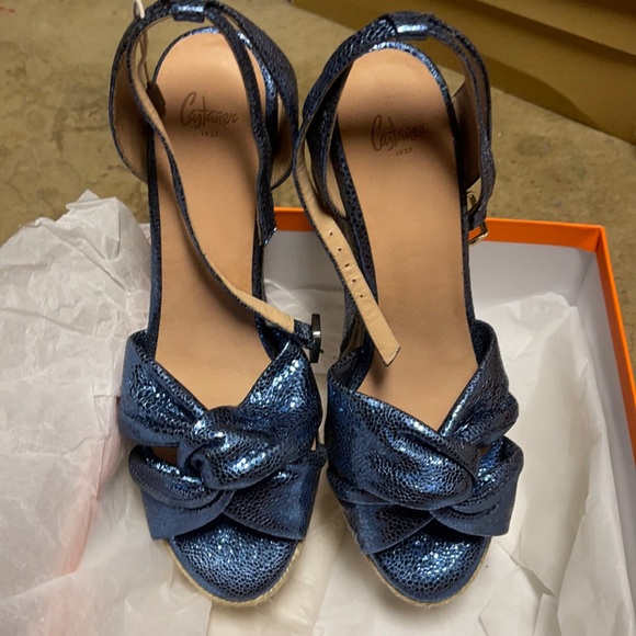 Castayer | Shoes | Metallic Blue Platform Sandals | Poshmark